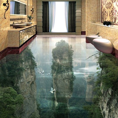 Custom Photo Floor Wallpaper 3D Cliffs Mountain Peaks Livin