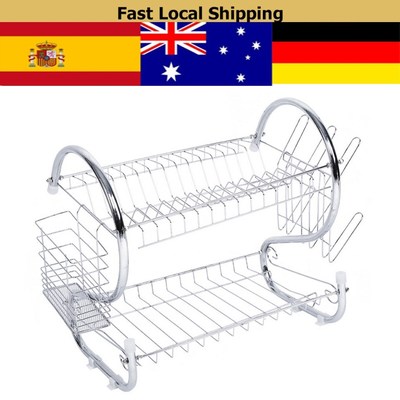 New 2 Tiers Dish Rack Home Kitchen Dish Plate Bowl Cup Dryin