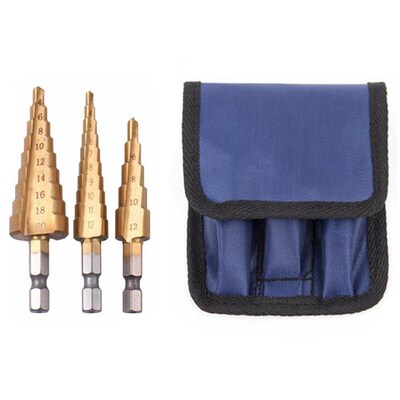 3Pc Hss Step Cone Taper Drill Bit Set Metal Hole Cutter Metr