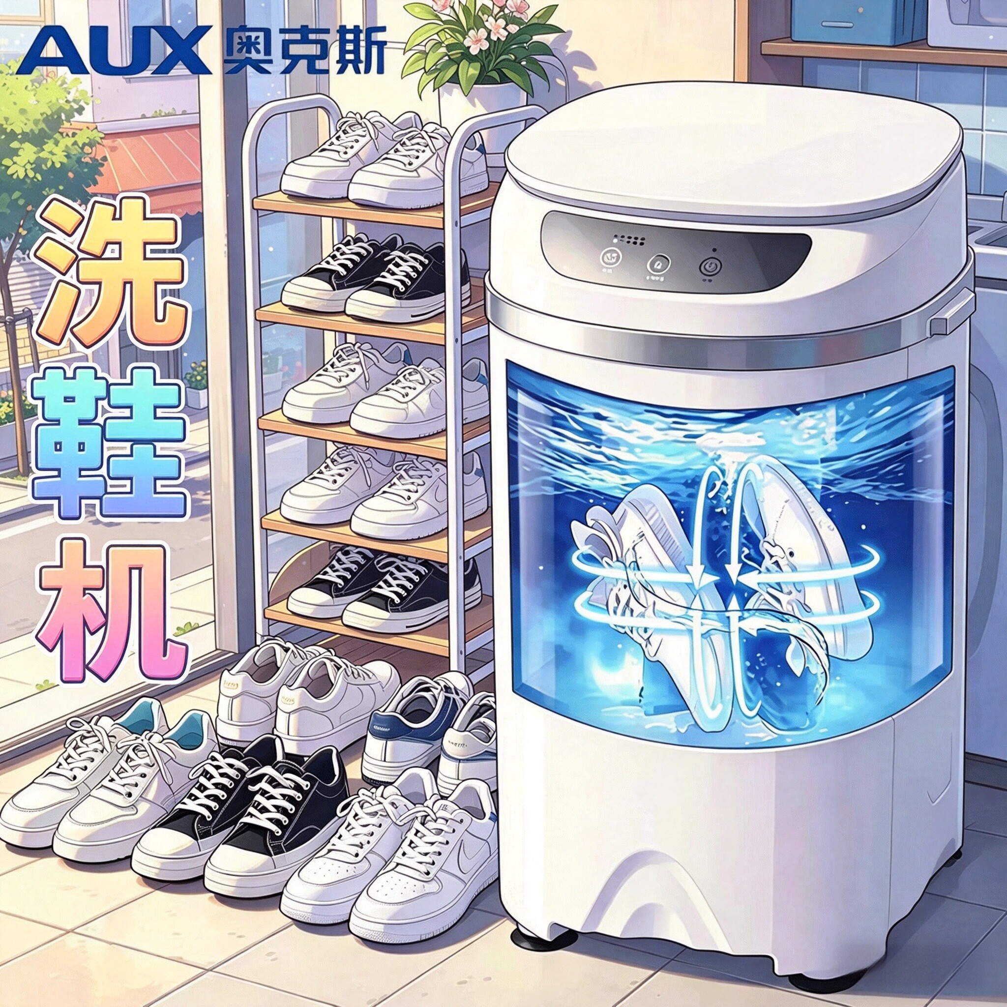 奥克斯洗鞋机全自动烘干洗脱一体小型家用懒人智能迷你刷鞋神器