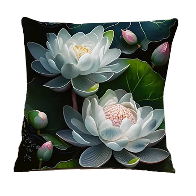 荷花十字绣抱枕新款手工棉线绣