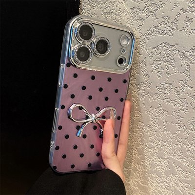 手机壳硅胶羽纱ins风黑色波点立