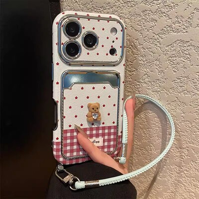手机壳星星水钻小熊卡包斜跨挂绳