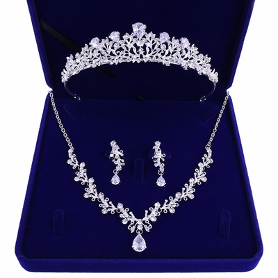 Luxury Noble Crystal Leaf Bridal Jewelry Sets Rhinestone Cro