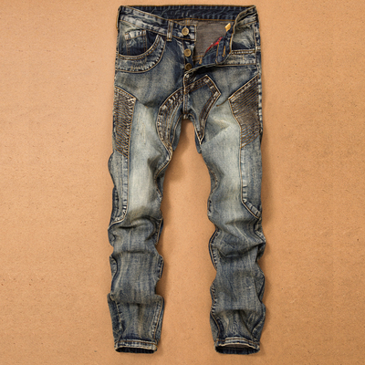 Men'S Jeans Pants Splicing Jean Denim Trousers Biker High Qu