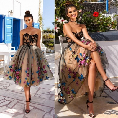 Black and Champagne Tulle Short Prom Dresses Sweetheart Butt