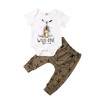 Summer Newborn Baby Boy Girl Clothes Cartoon Print Short Sle