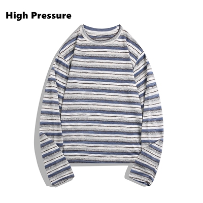 High Pressure美式复古撞色条纹长袖T恤慵懒风松弛感圆领休闲上衣
