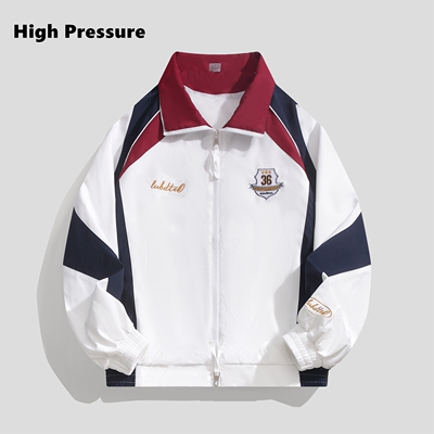 High Pressure撞色夹克男女春秋学院风刺绣拼接宽松情侣外套上衣