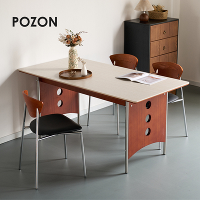 中古风岩板餐桌椅组合