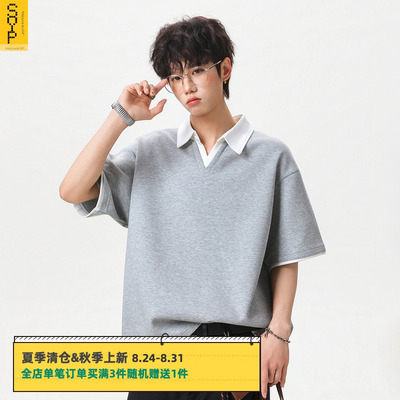 SYP日系撞色假两件海鸥领POLO