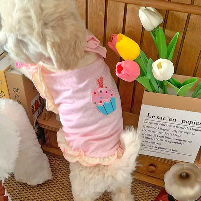 宠物小狗狗飞袖花边蛋糕裙衣服春夏款比熊泰迪博美猫咪小型犬裙子
