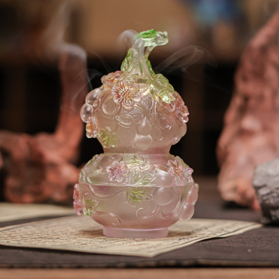 婵韵 心缘堂琉璃暴富福禄葫芦香炉渐变琥珀蓝紫色焚香炉香薰炉