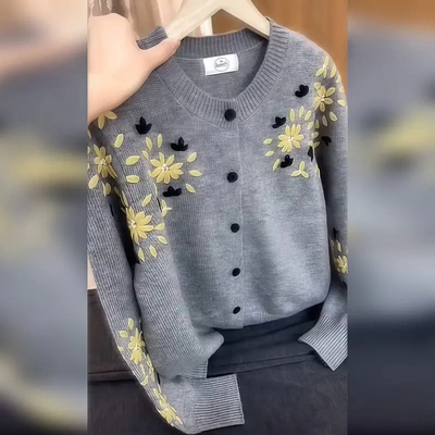 椰来潮购法式小雏菊钩花针织外套