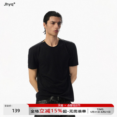 JHYQ暗黑双拉链肌理感短袖T恤男