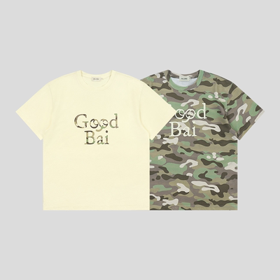 GOODBAI 表情logo撞色印花圆领oversize短袖T恤