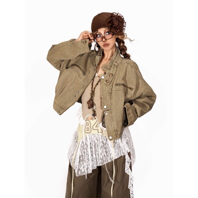 Cleanfit·美式猛男Arielink巴恩风工装牛仔外套女秋冬美式复古立