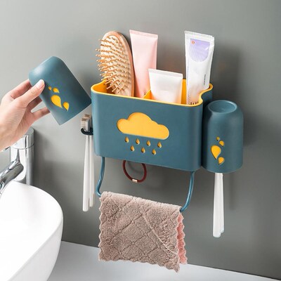 Kitchen Bathroom Shampoo Toothbrush Holder Wall Storage Rack
