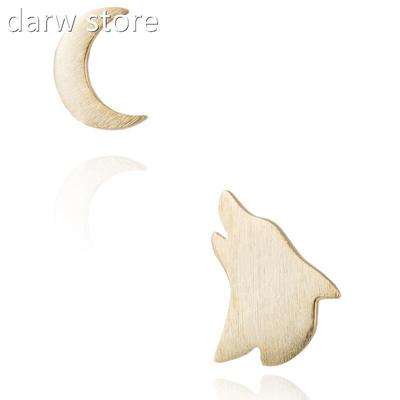 gJipsens 1Unique Lovey Wolf and Moon lStud Earrins for Women