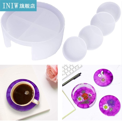 5 Pcs Coaster Epoxy Resin Mold Cup Mat Pad Silicone Mould DI