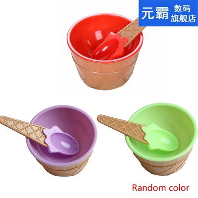 3 Sets Children Ice Cream Bowls Spoons Set Plastic Kids Dess