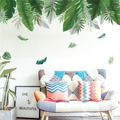 Summer Green Leaf Wall Sticker Background Living Room Kitche