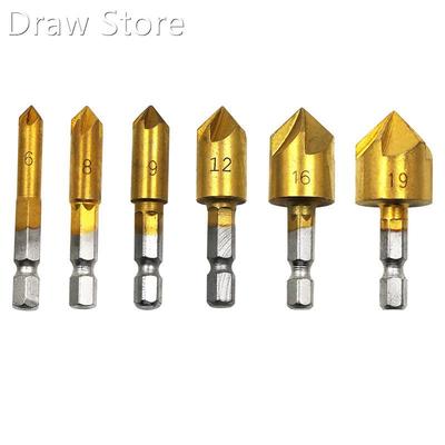 6pcs 6-19mm 82 Degree 5 Flute HSS Titanium Chamfering Cutter
