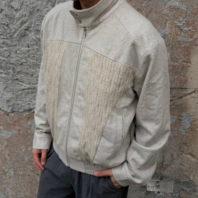 OaOO毛衣拼接人字纹立领哈灵顿夹克休闲通勤拉链外套春季