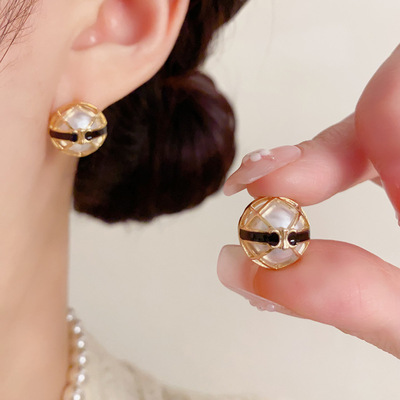 小众时尚复古小香风圆形耳钉气质简约个性轻奢百搭高级感耳环