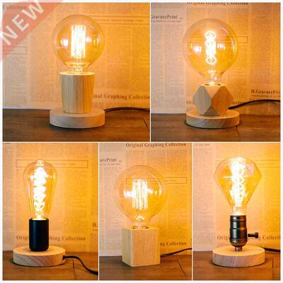Retro Vintage Table Lamp Wood E27 Night Light 85-265V EU Plu