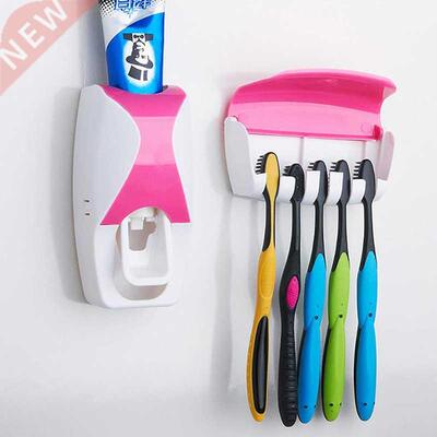 Automatic Toothpaste Dispenser + 5pcs Toothbrush Holder Set