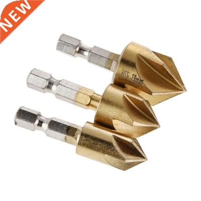 3pcs 5 Flutes HSS 1/4 Inch Hex Shank Chamfer Cutter 12/16/19