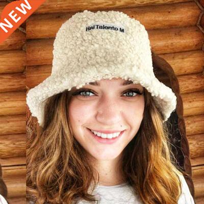 Lamb Faux Fur Bucket Hat Winter Warm Teddy Velvet Hats for W