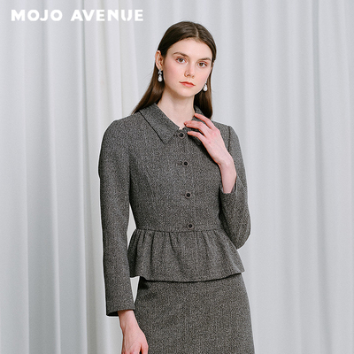 朗姿/MOJO AVENUE莫佐2025秋冬新品静奢风粗花呢西装短外套女荷叶