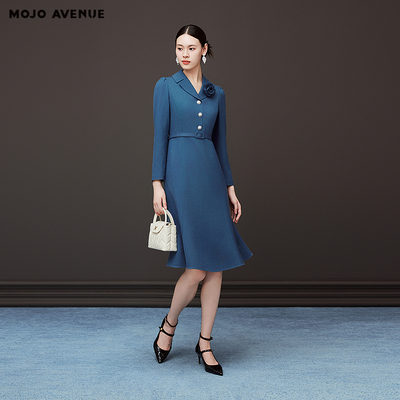 朗姿/MOJO AVENUE莫佐2025冬新款浪漫山茶花收腰连衣裙女优雅显白