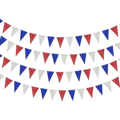 Red Blue Silver National Day Patriotic Triangle Flag Banner