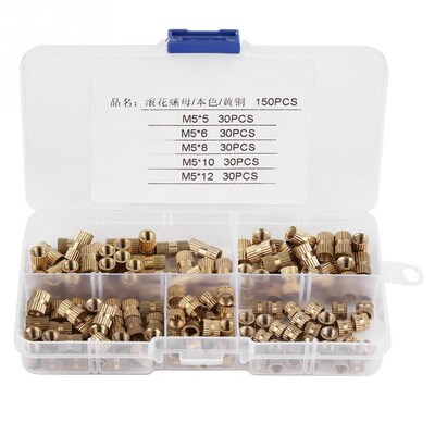 150Pcs M5 Brass Cylinder Knurled Nuts Threaded Insert Nuts E