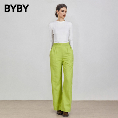 简风高腰阔腿裤宽松型休闲长裤女