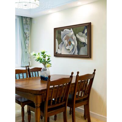 网红贵美式餐厅装画欧花画式覆古卉油饰花开富饭厅背景墙横版高档