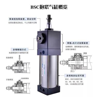 BSC带锁抱紧气缸BSC32/40/50/63/80X50X75X100X200X300X500X800S