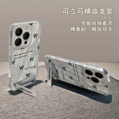 黑色小蝴蝶结折叠支架适用苹果15iPhone14promax手机壳华为Pura70荣耀200vivoY76s羽纱IMD红米k70OPPOiQOO女