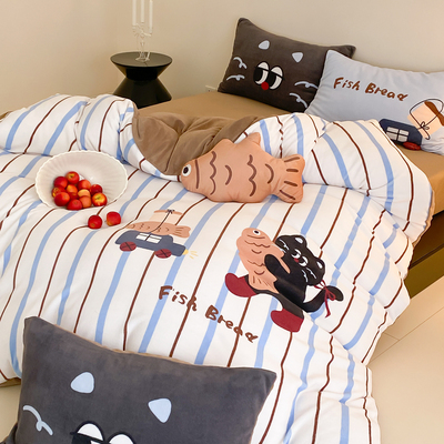 卡通可爱高定数码印花异形羊呢绒儿童四件套保暖牛奶绒加厚三件套