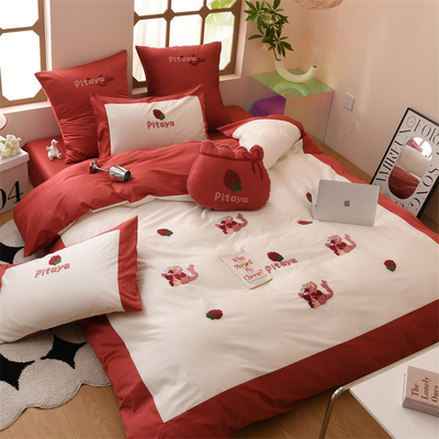 卡通可爱纯棉100支新疆长绒棉四件套毛巾绣儿童款全棉1.2米三件套