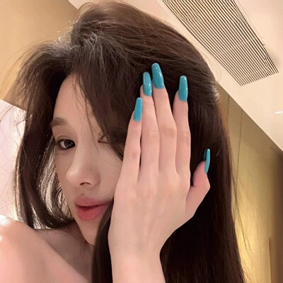 艳蓝色手工辣妹显白亮面穿戴甲