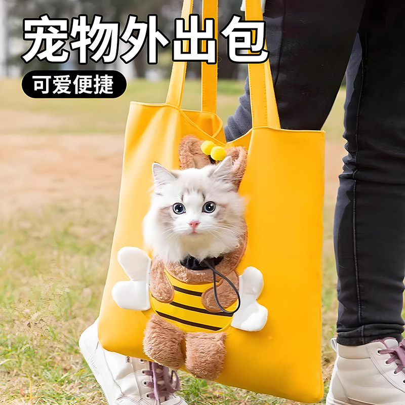 猫包外出便携轻便款小型宠物露头斜挎卡通手提帆布透气猫包大容量