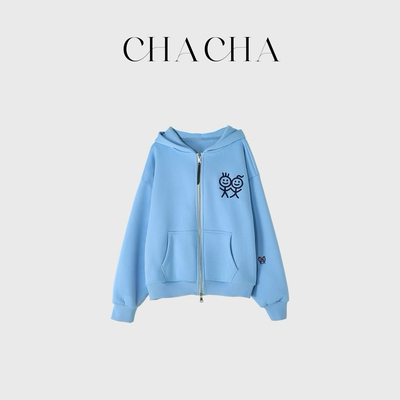 CHACHA【火柴人】休闲时尚百搭蓝色火柴人连帽卫衣外套