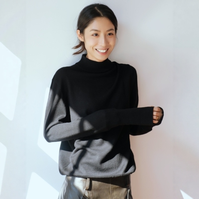 Herz羊毛套头高领毛衣慵懒风法式