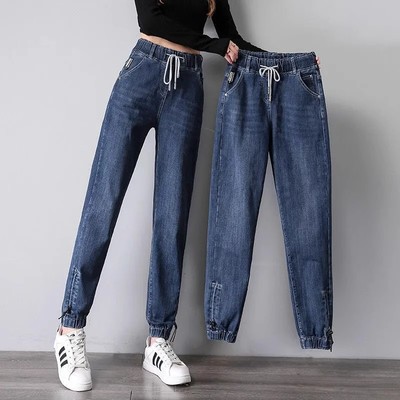 广州新塘牛仔裤女春秋2025新款秋冬加绒萝卜裤大码宽松老爹哈伦裤