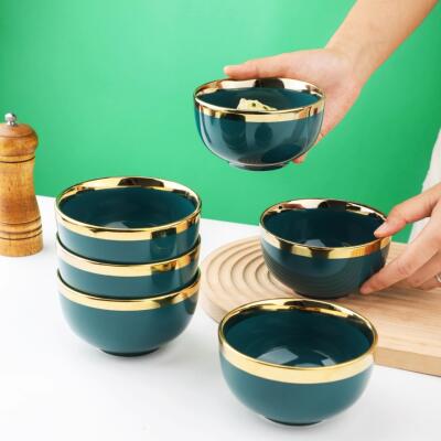 轻奢北欧创意家用陶瓷饭碗纯色个性祖母绿小汤碗组合防烫碗瓷碗