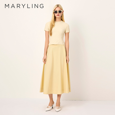 MARYLING玛俪琳奥莱outlets米白色圆领格纹针织上衣A1FCW01160
